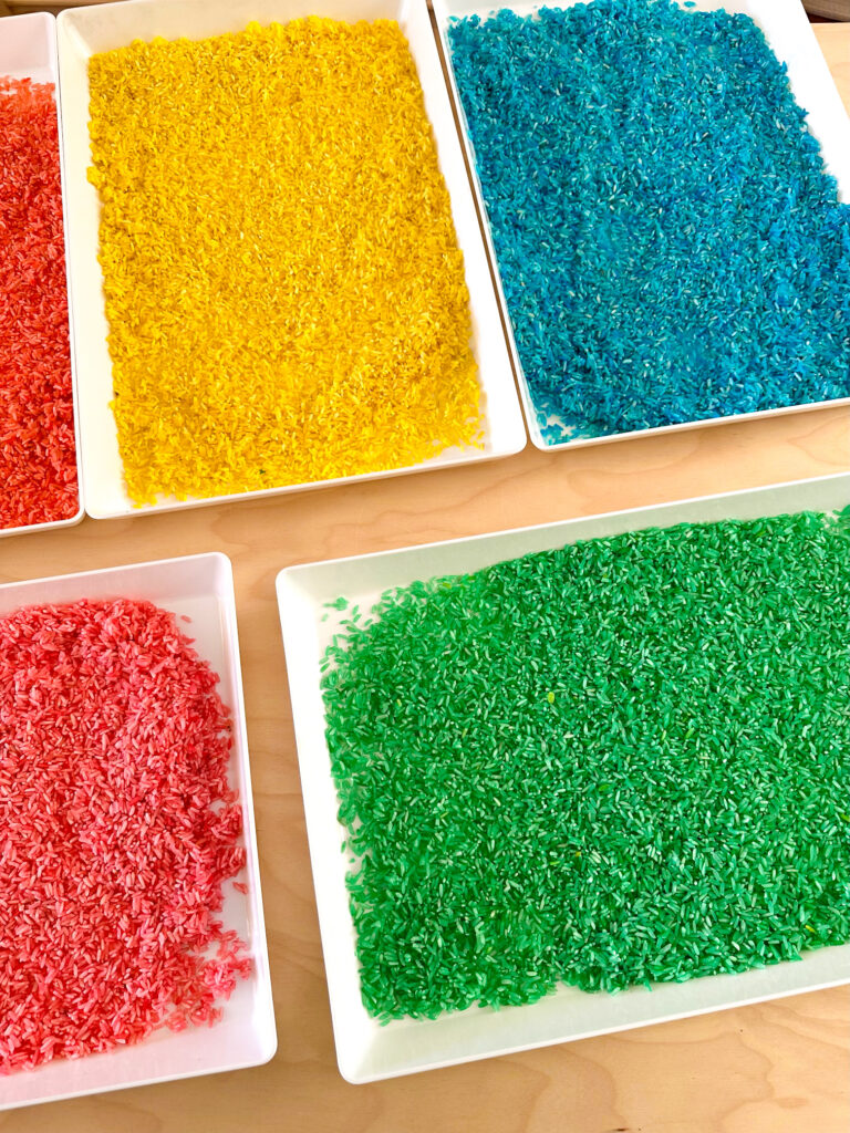 How to Dye Rainbow Rice for a Sensory Bin – Inspired Little Learners